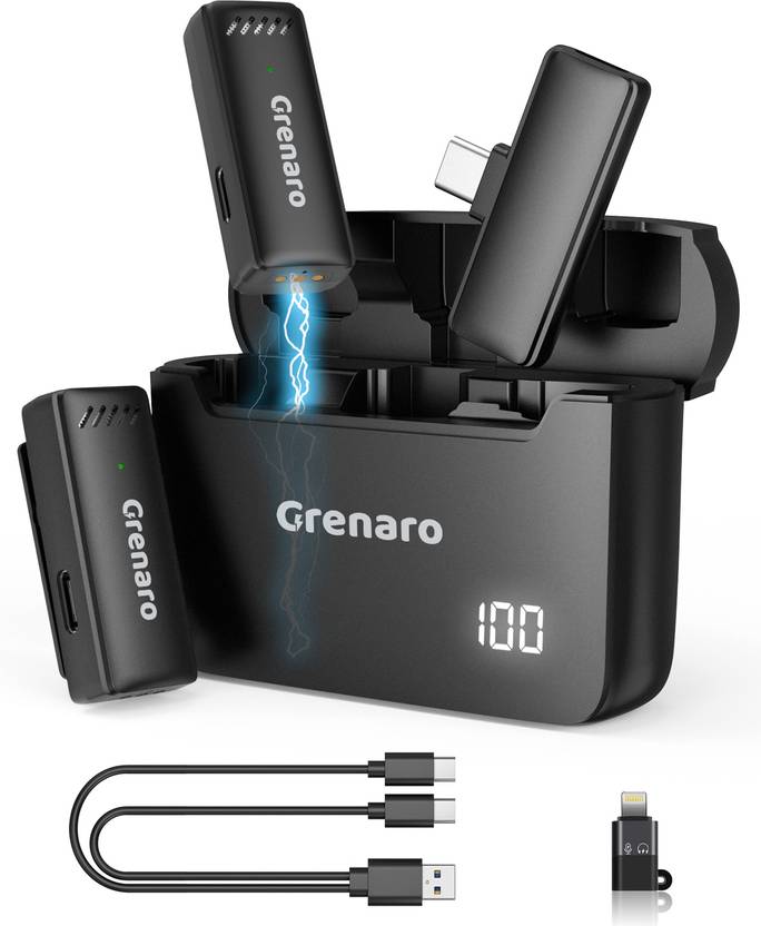 Grenaro Wireless Mic with Digital Display Charging Case, Type-C iPhone ...