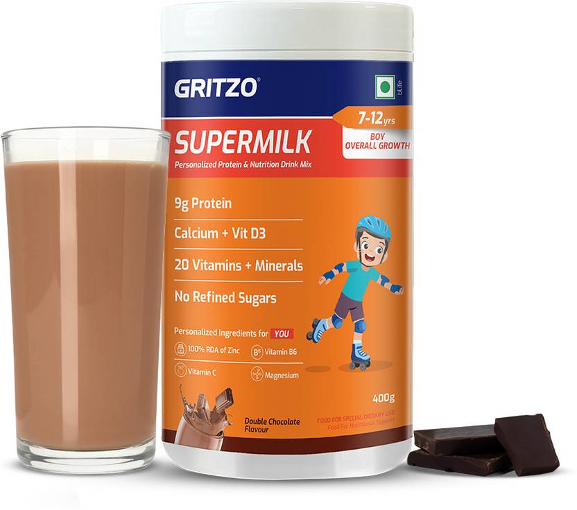 Gritzo SuperMilk Overall Growth (7-12y Boys), 9g Protein (Double ...