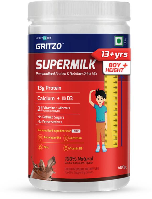 Gritzo SuperMilk Height+ (13+y Boys),13g Protein, Double Chocolate ...