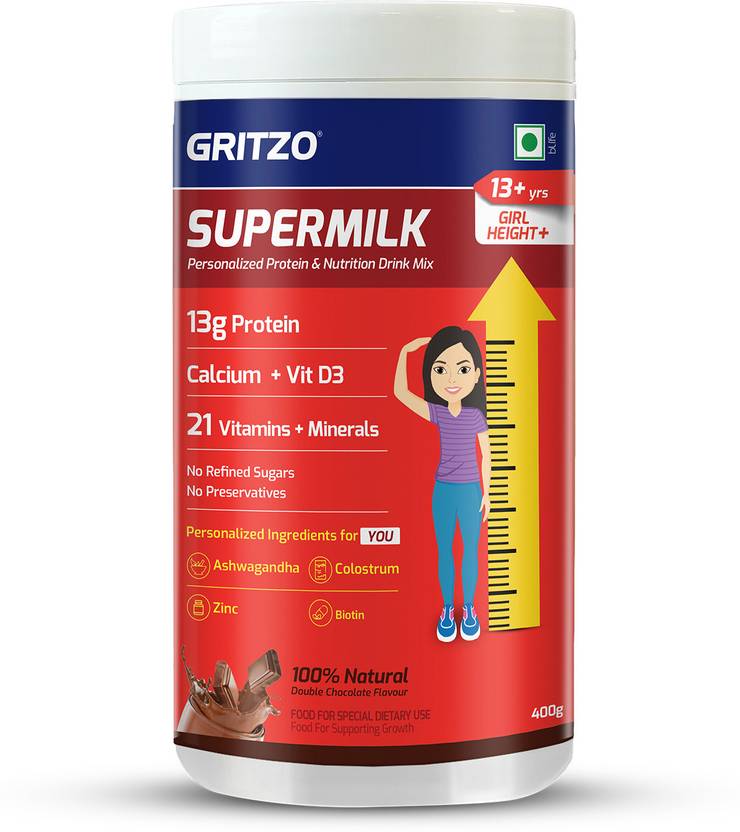 Gritzo SuperMilk Height+ (13+y Girls), 13g Protein (Double Chocolate ...