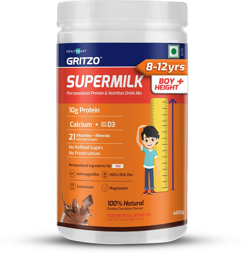 Gritzo SuperMilk Height+ (8-12y Boys),10g Protein, Double Chocolate ...