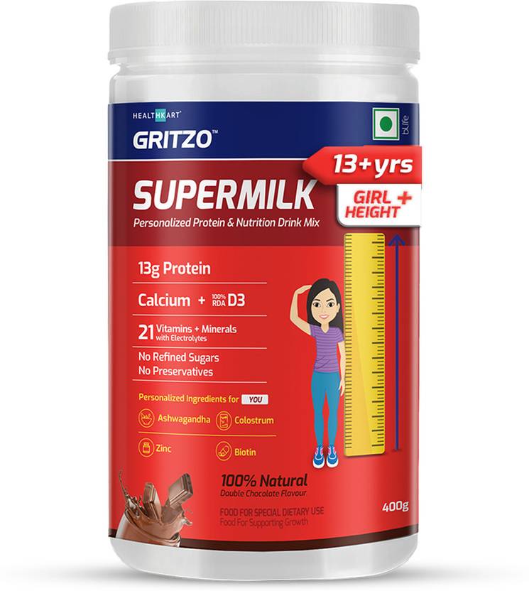 Gritzo SuperMilk Height+ ( 13+y Girls),13g Protein, Double Chocolate ...
