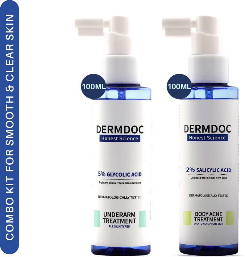 DermDoc 5% Glycolic Acid Underarm Spray-100ml & 2% Salicylic Acid Body ...