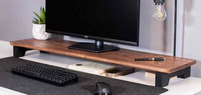 carpentray Wooden Computer Long Monitor Stand, Monitor Riser Desk Shelf ...