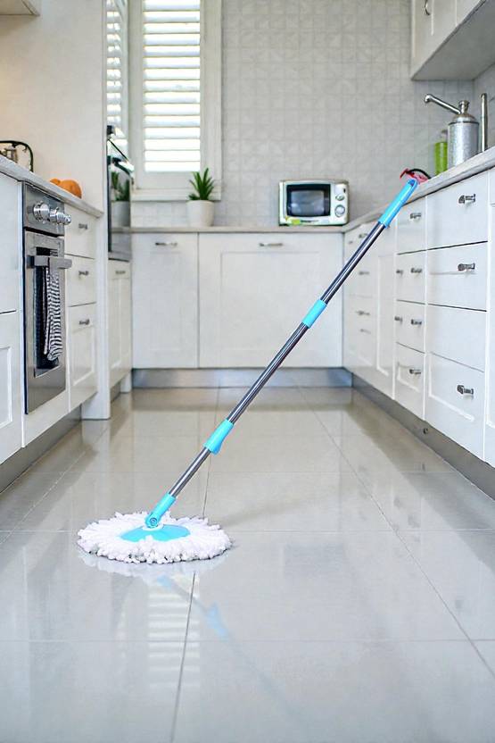 SKYBE 100% Cotton Yarn floor cleaning wet and dry mop Mop Head and Rod ...