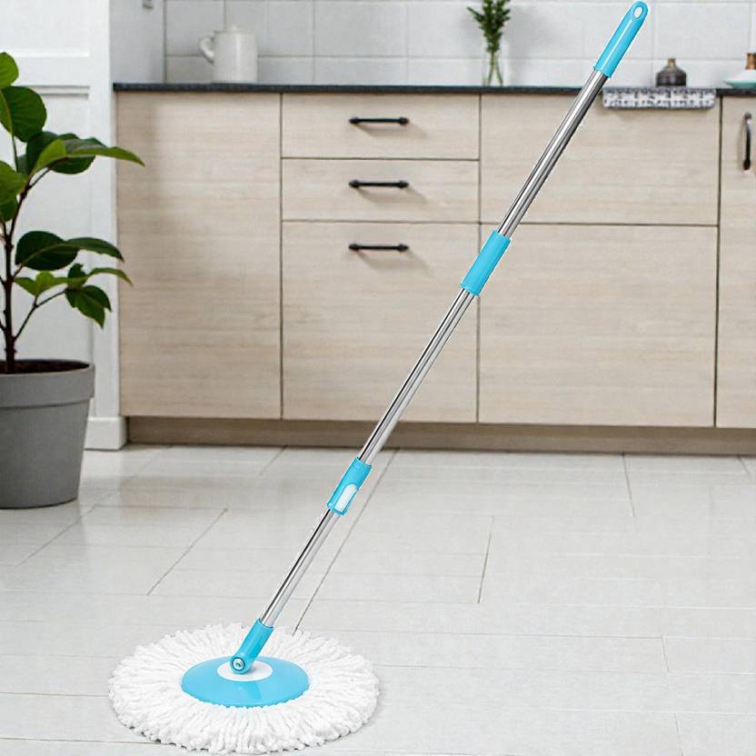 SKYBE 100% Cotton Yarn floor cleaning wet and dry mop Mop Head and Rod ...