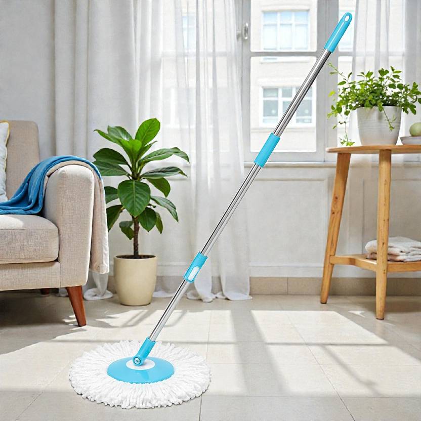 SKYBE 100% Cotton Yarn floor cleaning wet and dry mop Mop Head and Rod ...