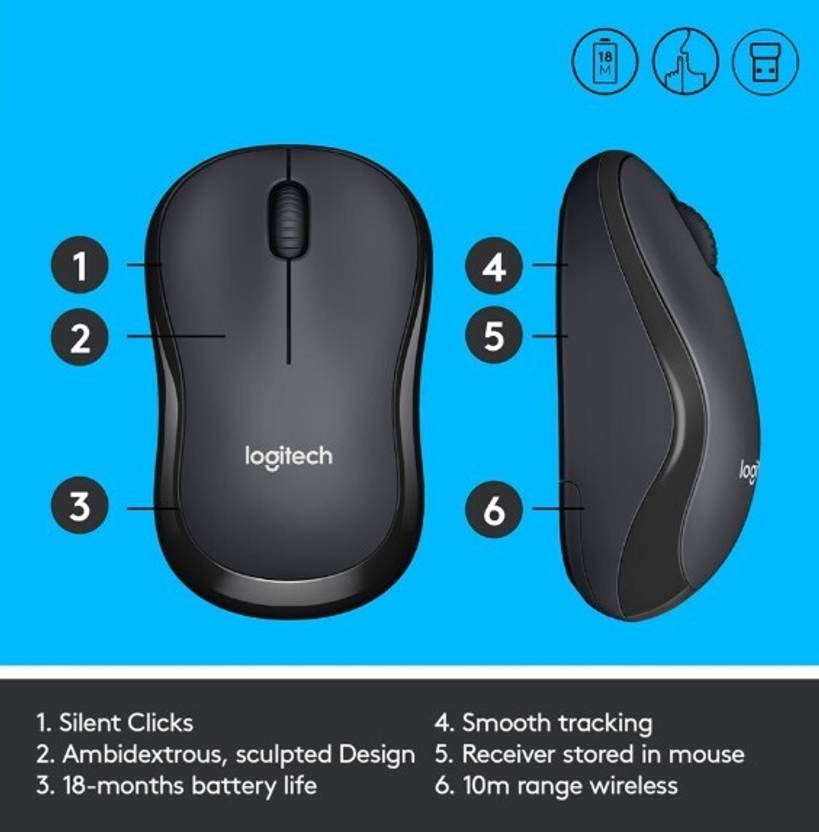 Logitech M186 Wireless Mouse, 2.4GHz 1000 DPI Wireless Ambidextrous Optical Gaming Mouse ...