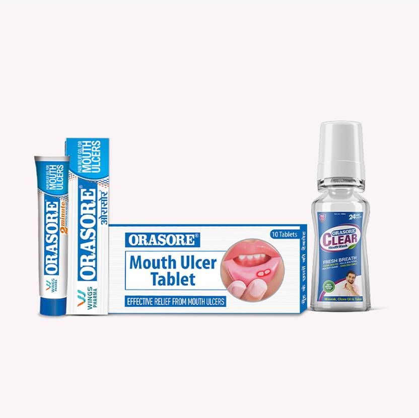 Orasore Oral Care Combo with Mouth Ulcer Gel, Tablets & Clear Mouthwash ...
