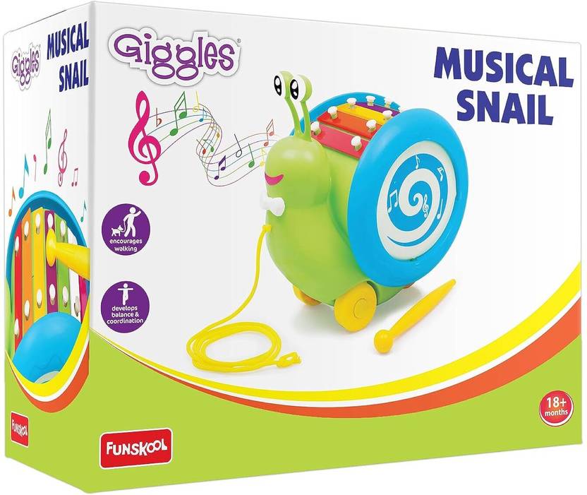 FUNSKOOL 3 In 1 Pull Along Musical Snail, Xylophone, Drum - 3 In 1 Pull ...