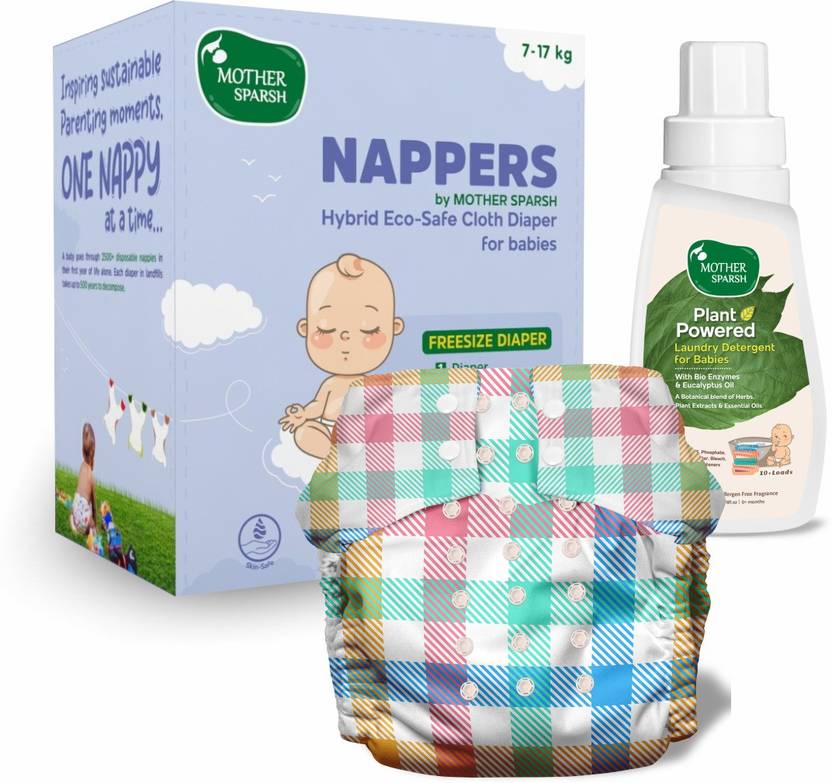 Mother Sparsh Nappers Free Size Cloth Diaper + 1 Hybrid Soaker Pad ...
