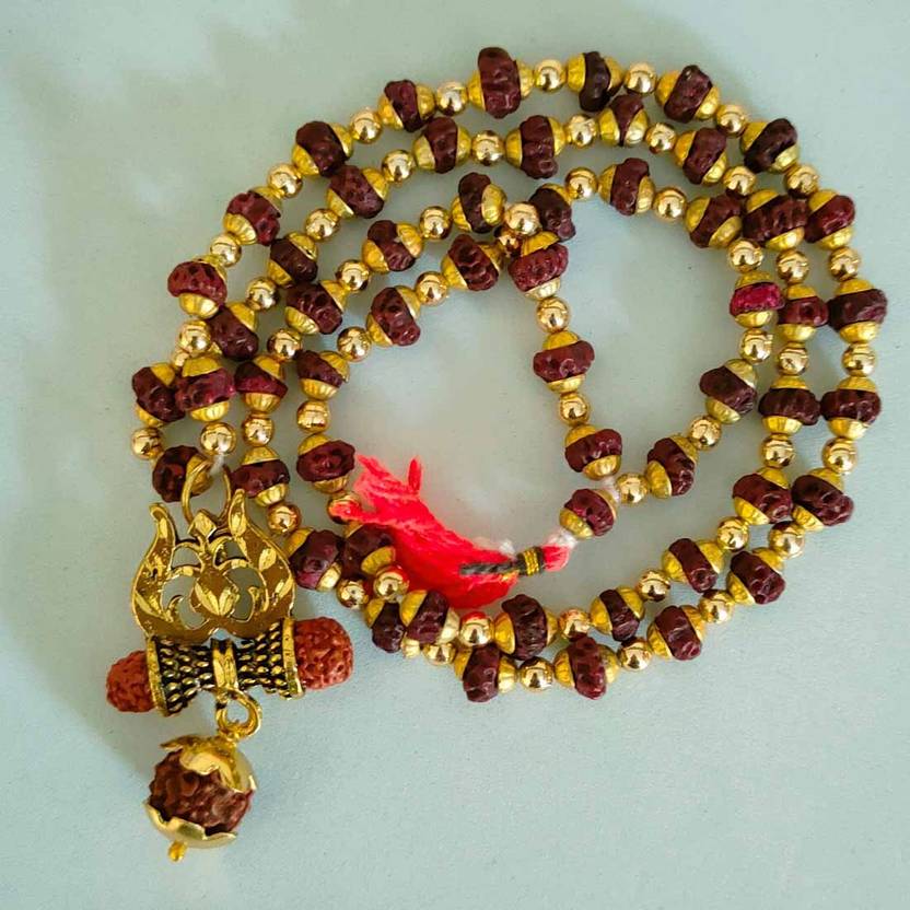 M Men Style Religious Trishul Damaru Gold Plated Caps Rudraksha Mala ...