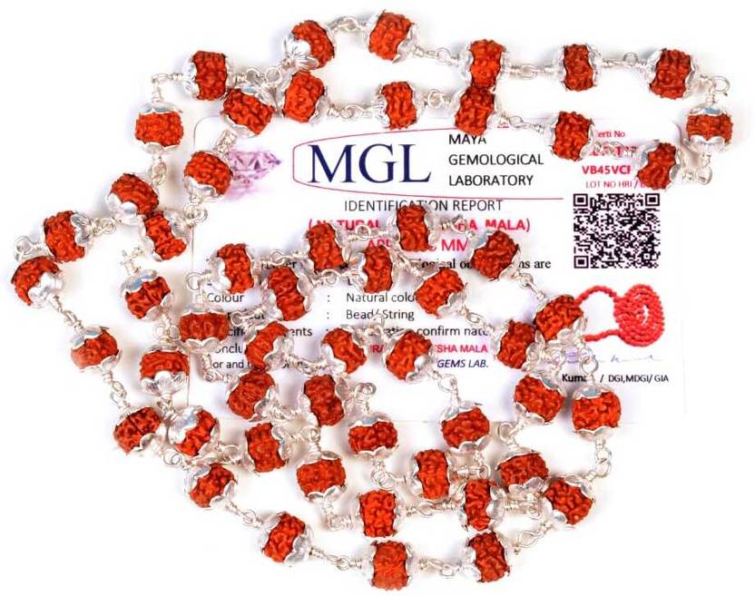 Rudraksham Silver Original Rudraksha Mala for Men | 5 Mukhi 8MM Size ...
