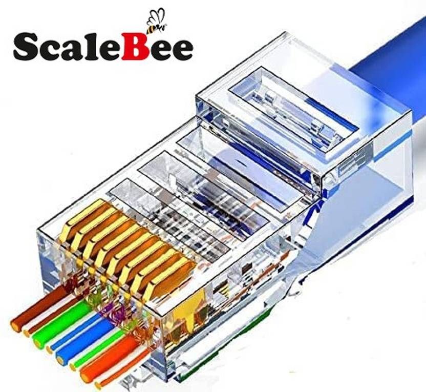 Scalebee 20 Pcs RJ45 Cat6 Pass-Through Connector Ends, Cat5, Cat5e ...