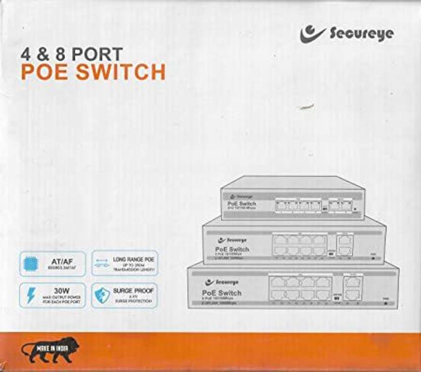 SECUREYE 4 PORT +2 UP LINK POE NETWORK SWITCH 10/100 MBPS 6 Ports 100 ...