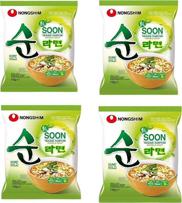 Nongshim Soon Veggie Ramyun Noodles Soup 112gm Pack of 4 Instant ...