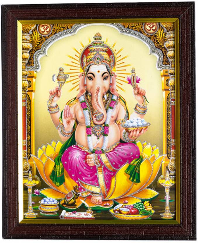 Cherriee Lord Ganesh Ji With Riddhi Siddhi Photo Frame For Pooja Wall Decor Religious Frame