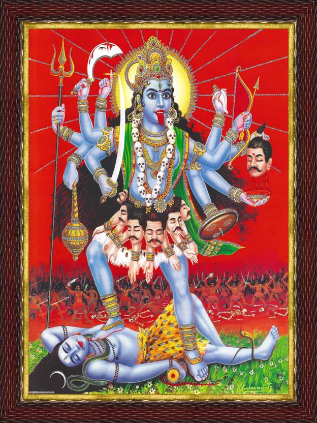 Gita Govinda Maa Kali standing on Lord Shiva Sparkle Coated photo Frame ...