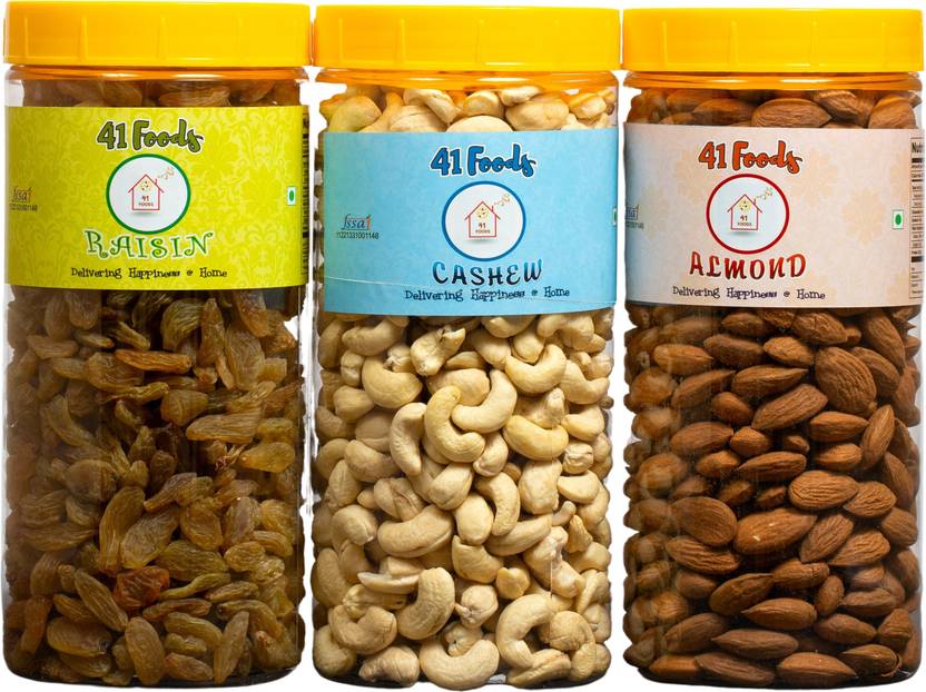 41 foods Dry fruits combo| badam kaju kishmish 1.5 KG Cashews, Raisins, Almonds Price in India ...