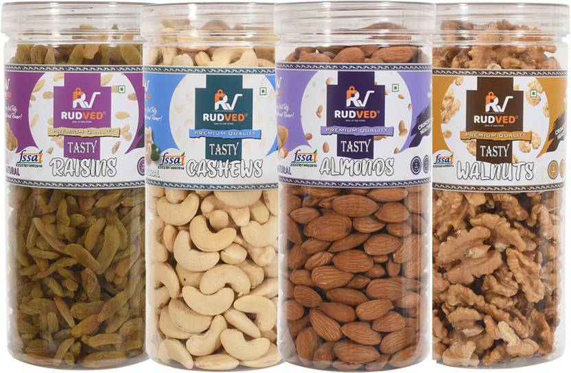 Rudved Dry fruits combo pack of Healthy 4 jar Badam Kaju Kishmish Akhrot Almonds, Cashews ...