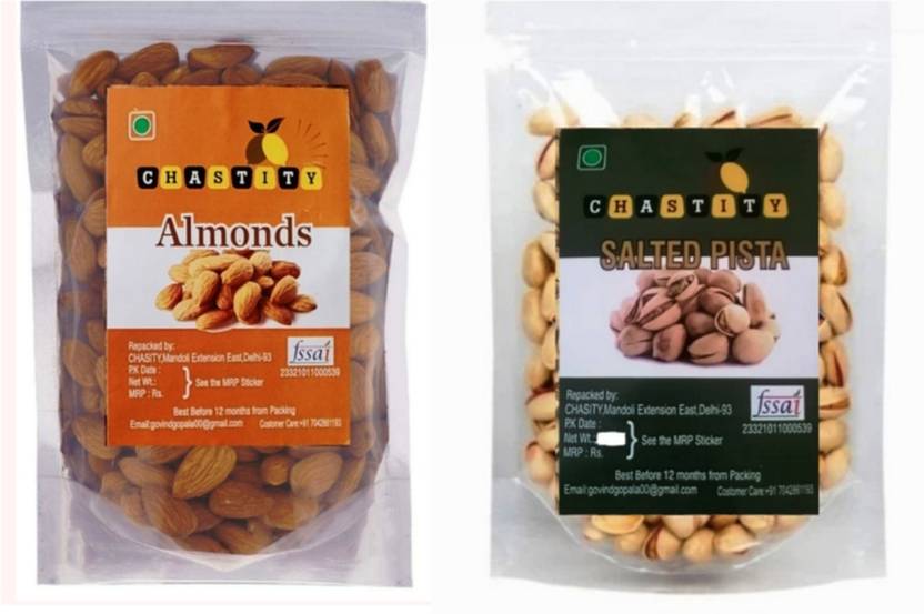 Chastity Premium Quality Dry Fruits Combo Pishta, Almond(2 x 500 g) 1KG ...
