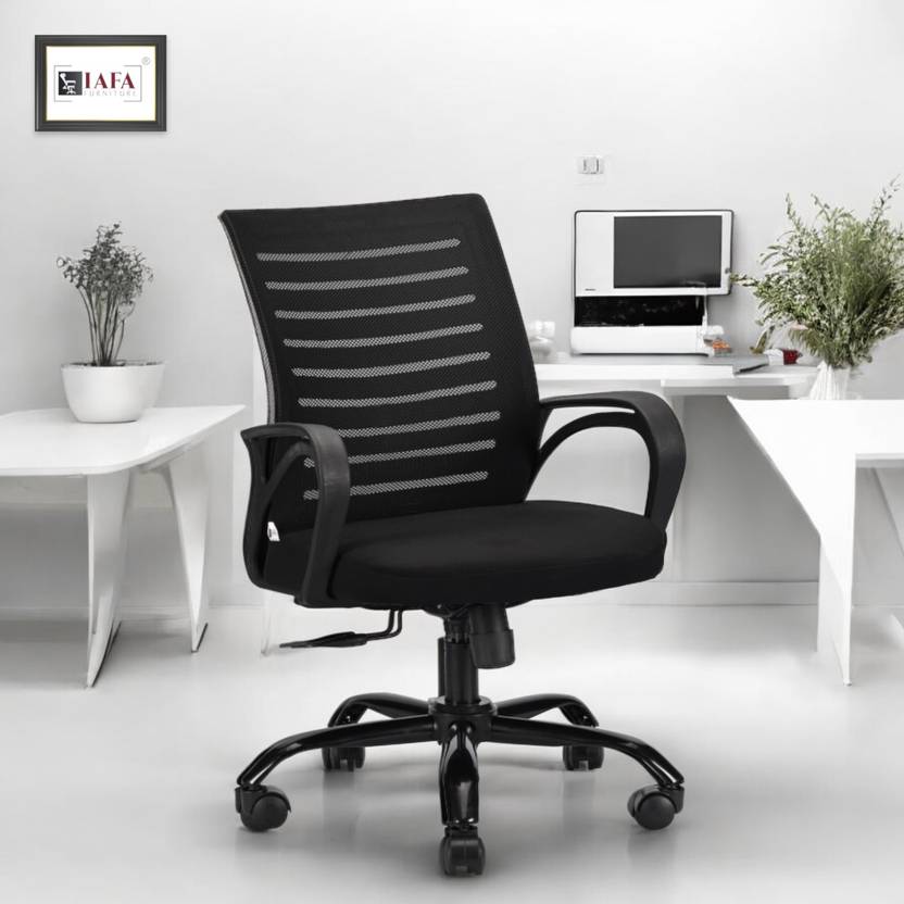 IAFA Diego Mid Back Ergonomic Office Chair Heavy Duty Black Metal Base ...