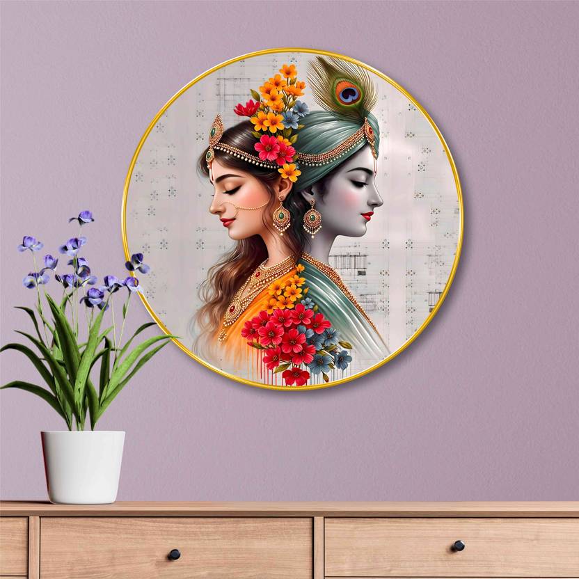 SAF PRINT Radha Krishna Wall Painting – Divine Love Artwork with Floral ...