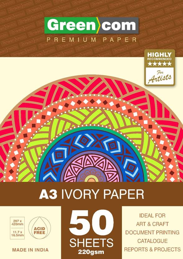 Flipkart.com | greencom Pk Of 50 Ivory Sheets 220 Gsm A3 Size Ideal for ...