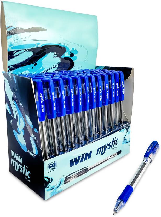 Win Mystic Ball Pens | 60 Pcs Blue Ink | Comfortable Elasto Grip ...