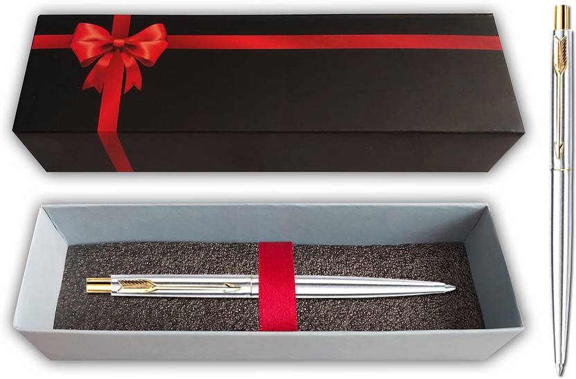 PARKER Classic Stainless Steel Gold Trim Ball Pen With Gift Box Ball ...