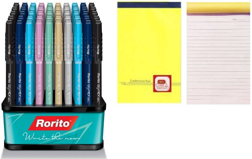 Rorito Glynex Blue Gel Set of 50 Pen With 1 First Click Writing Pad ...