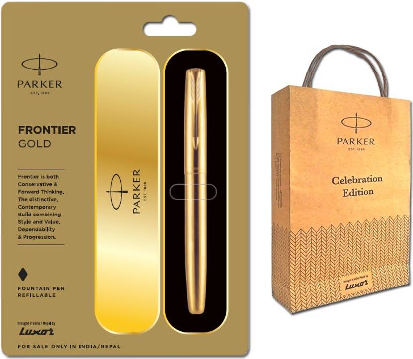 PARKER FRONTIER GOLD FOUNTAIN PEN WITH GOLD TRIM With Gift Bag Fountain ...