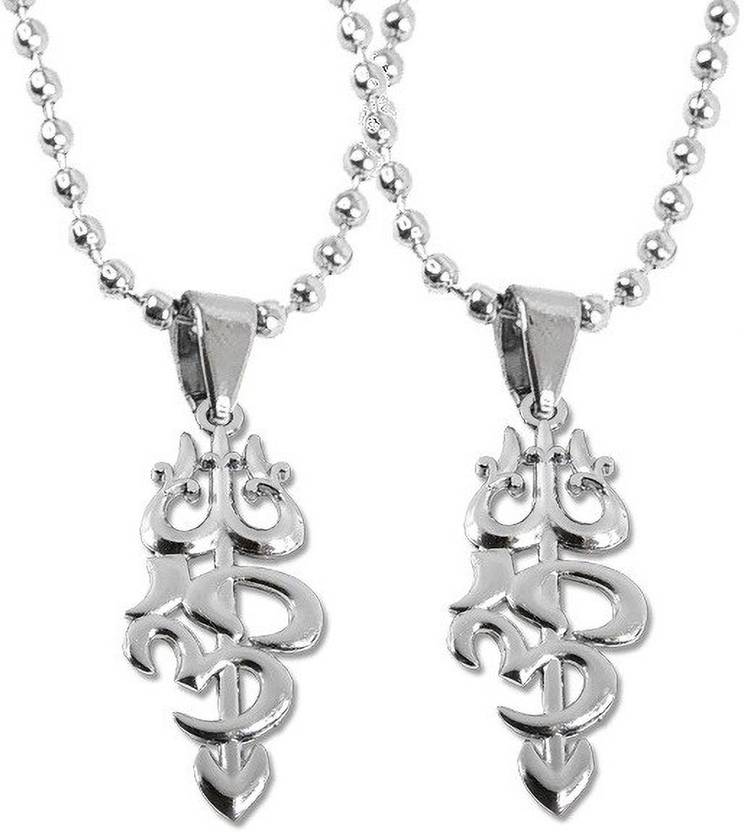 Uniqon Set Of 2 Silver Om Chand Shiva Mahadev Mahakaal Trishul Pendant ...
