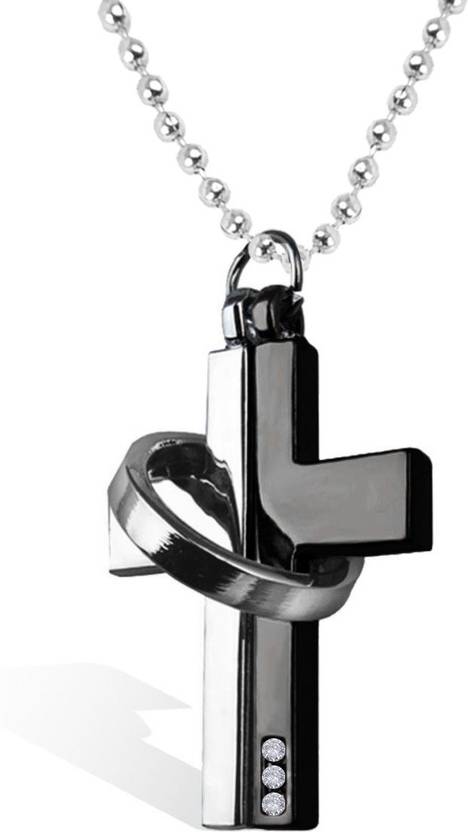 Uniqon Black Silver AD Dual Tone Holy Jesus Christ Cross Isa Masih Ring ...