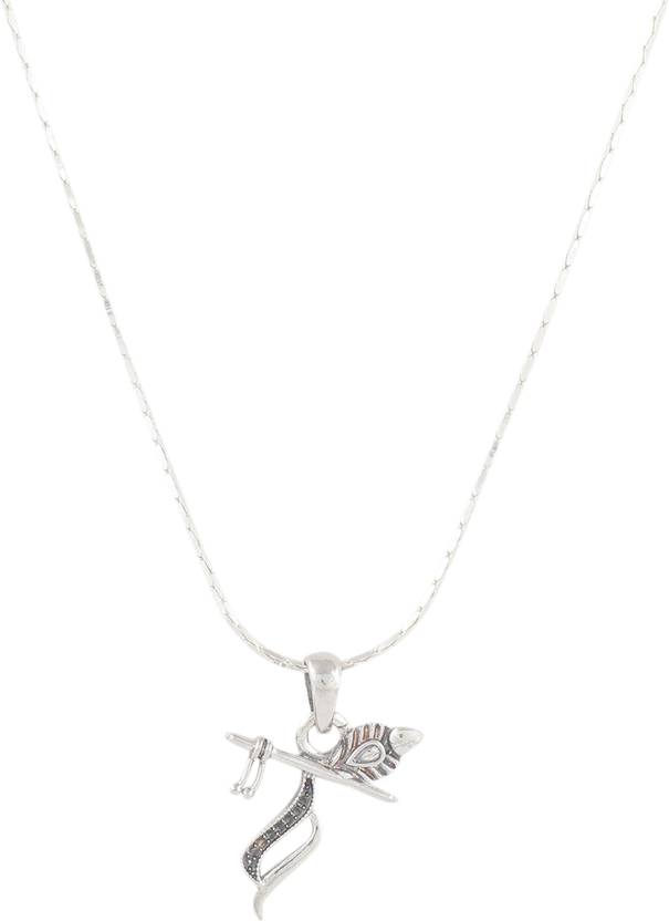 Prabhu Bhakti Sterling Silver 92.5% Shri Krishna Mor Pankh with Murli ...