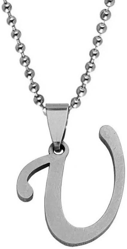 Stylewell Silver Name English Alphabet 'U' Letter Locket Pendant ...