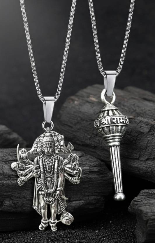 REVERSEA REVERSEA Panchmukhi Hanuman Gada Locket for Men Silver ...