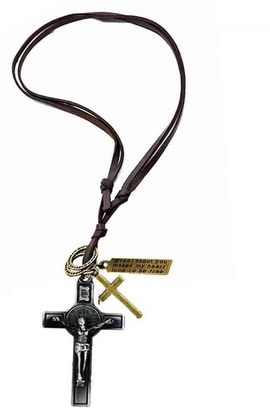 AFH Jesus Christ Crucifix Cross Locket With Adjustable Leather Cord ...