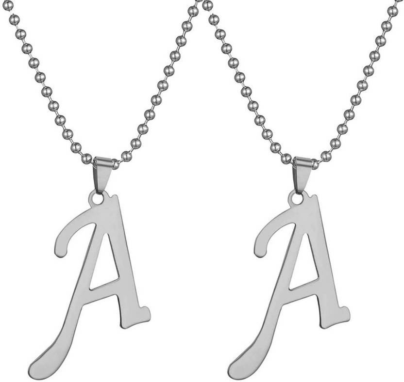Uniqon Set Of 2 Silver Name English Alphabet 'A' Letter Locket Pendant ...