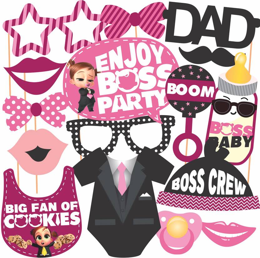 Wobbox Happy Birthday Baby Boss Theme Photo Booth Party Props -Pink ...