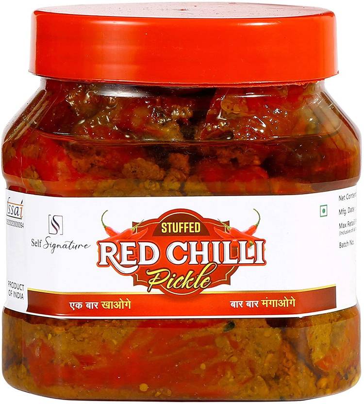 self signature Swaad Ghar Ka Spicy Red Chilli Pickle, Lal Mirchi Ka ...