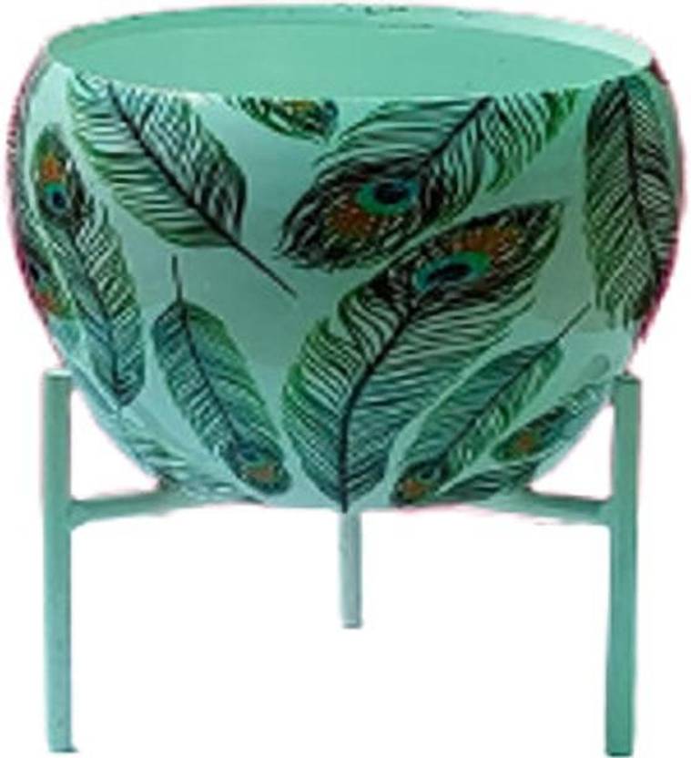 FSK Metal Pot with Stand (Multicolor Peacock Feather Set of One) Plant ...