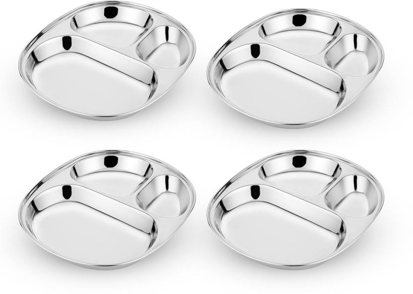 KITCHEN CLUE 304 Grade Stainless Steel Dinner Plates, Compartment Plate ...