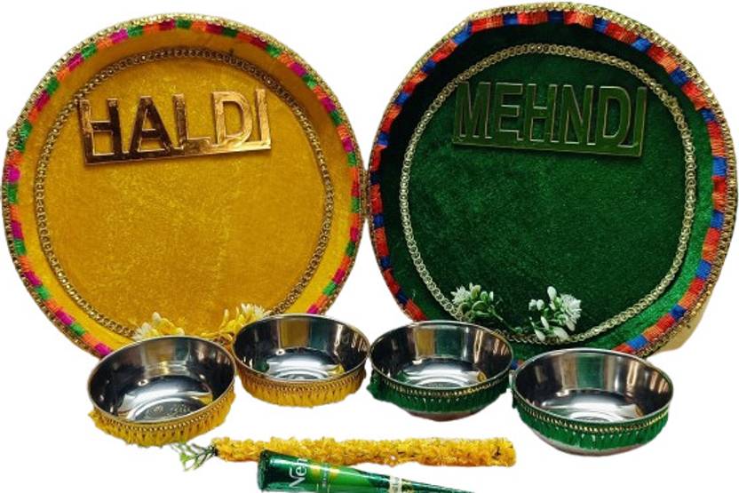 Shree Jagdish Industries Mahendi Haldi Thali Set Combo 2 Thalis 2 Bowls ...