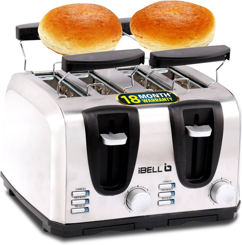 iBELL 130G 2-in-1 Bread Toaster, 4 Slices with Detachable Bun Warmer ...