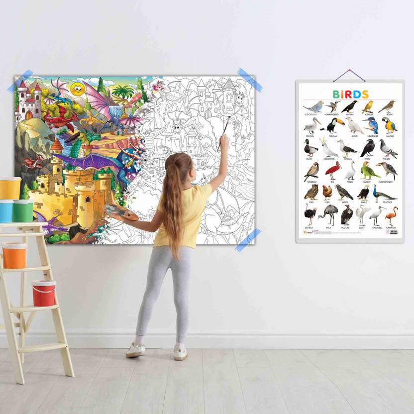 Birds and GIANT DRAGON COLOURING POSTER | SET OF 1 CHART and 1 POSTER ...