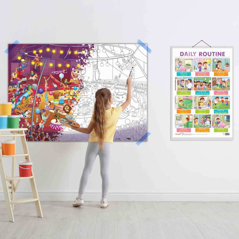 DAILY ROUTINE CHART and GIANT CIRCUS COLOURING POSTER | SET OF 1 CHART ...