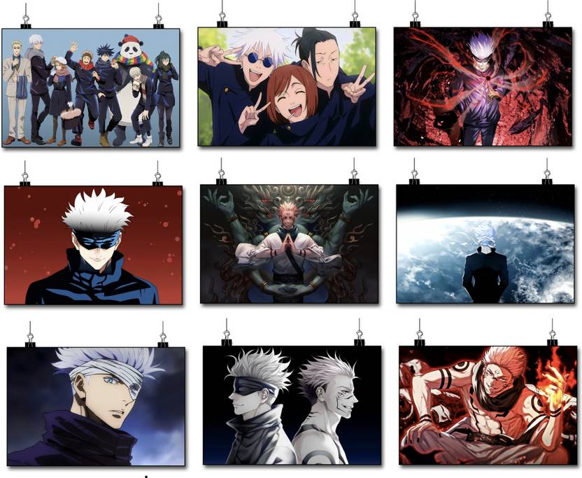 Pack Of 9 Jujutsu Kaisen Premium Anime Posters for Wall - 300 Gsm ...