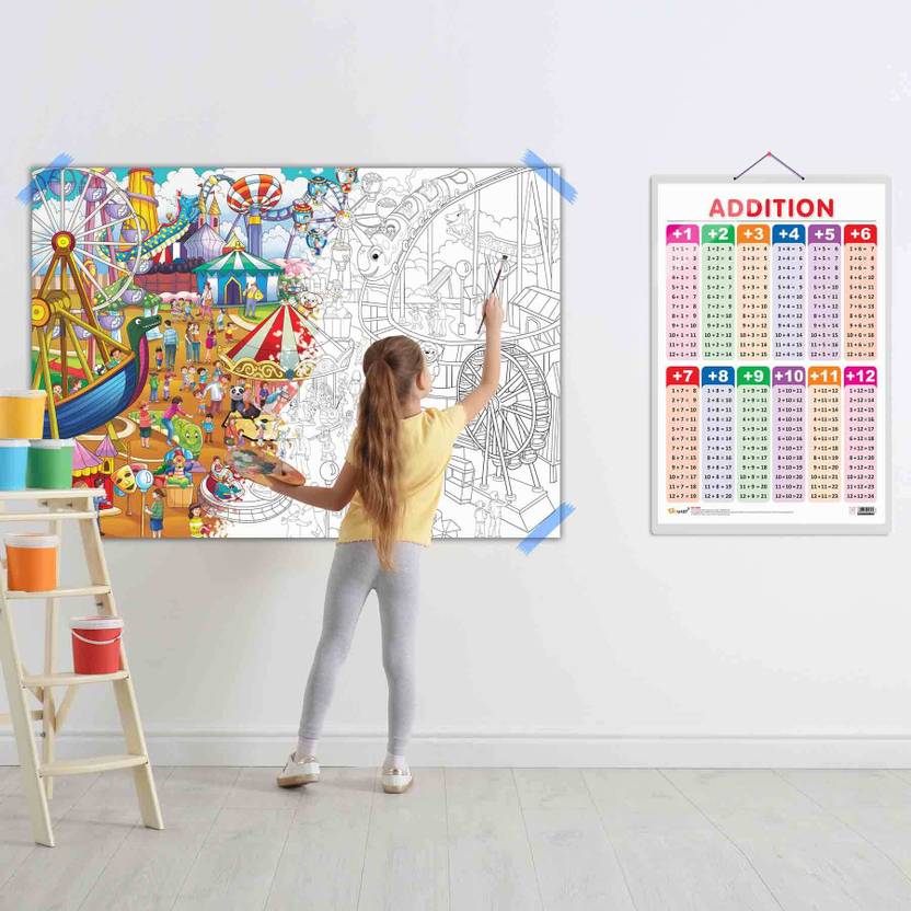 ADDITION CHART and GIANT AMUSEMENT PARK COLOURING POSTER | Combo of 1 ...
