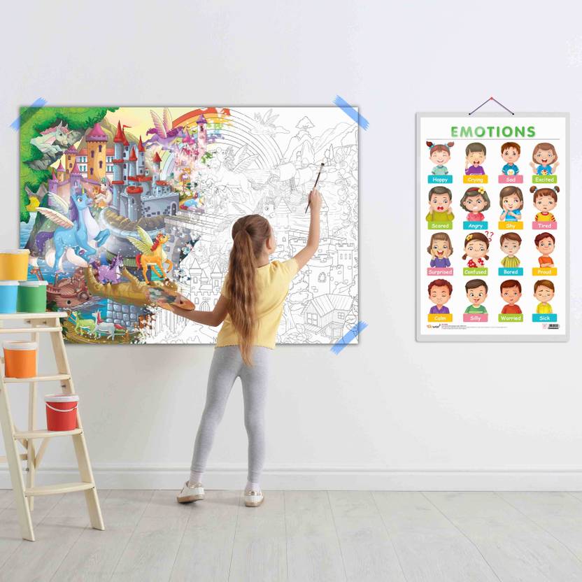 GIANT UNICORN COLOURING POSTER and EMOTIONS chart | Combo of 1 ...